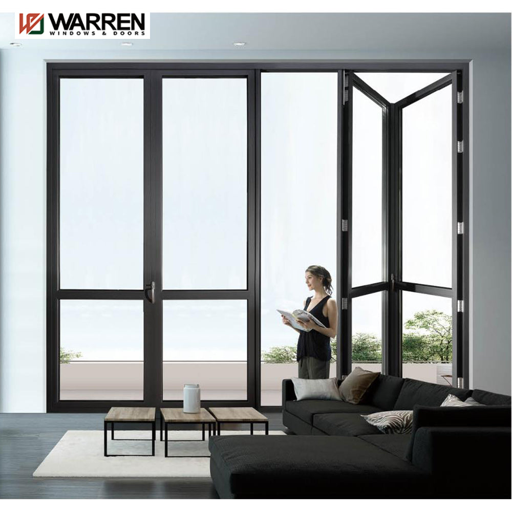 Warren Trackless Interior Folding Door Exterior Double Glass Black Alu ...